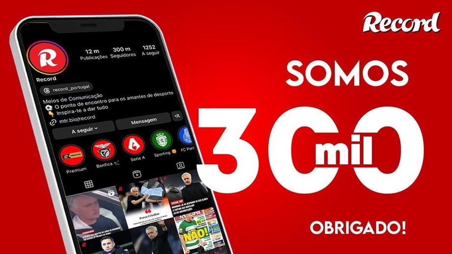 Record passa os 300 mil seguidores no Instagram - Fora de Campo ...