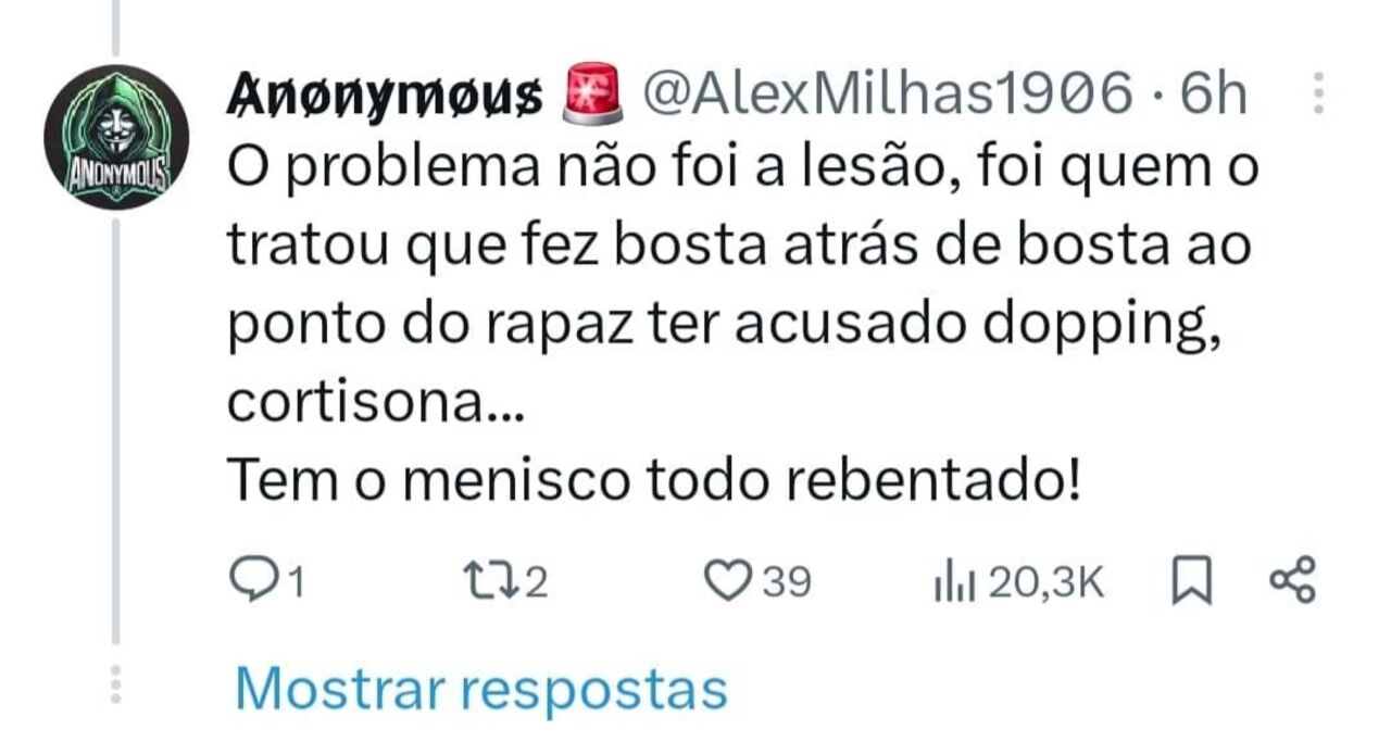 Pote esclarece lesão e denuncia conta de rede social: «Bloqueiem e não ...